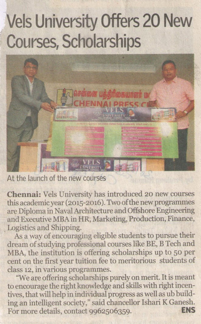 Vels University Offers 20 New Courses, Scholarships - Dr. Ishari K Ganesh